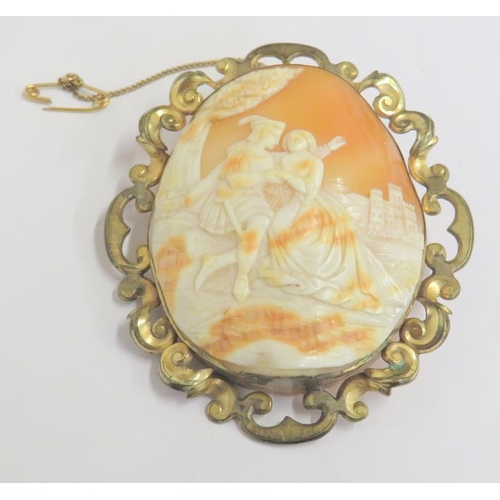 Large Oval Shell Cameo Brooch with C-Scroll Gilt Metal Mount depicting ...