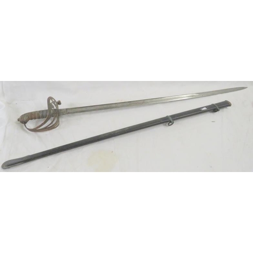 C19th Military Sword with copper hilt, metal scabbard, decorative blade ...