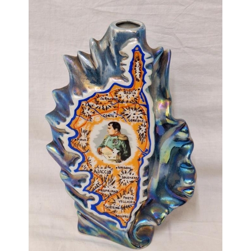 Iridescent Blue Free Form Vase with image of Napoleon Within Map of ...