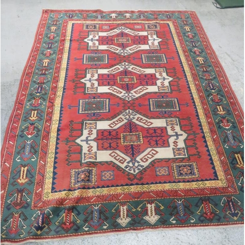 Red & Green Aztec Style Rug approx. 280cm x 206cm (BACK WALL)