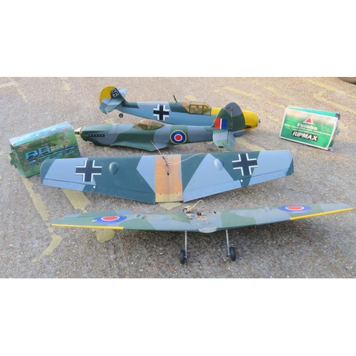 2 Large Radio Controlled Aircraft/Aeroplanes, Spitfire & Messerschmitt ...