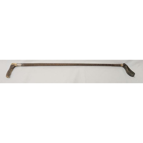 Silver Banded Riding Crop with horn handle & woven stick