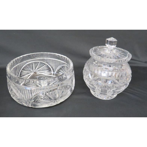 Cut Glass Lidded Biscuit barrel approx. 17cm H & cut glass fruit bowl ...