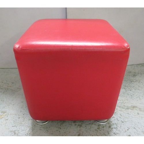 Square Red Leather Footstool/Pouffe Made in France approx. 42cm W x ...