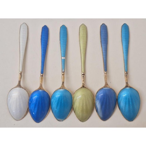 Set of 6 Sterling Silver Multi Coloured Enamelled & Gilded Teaspoons ...