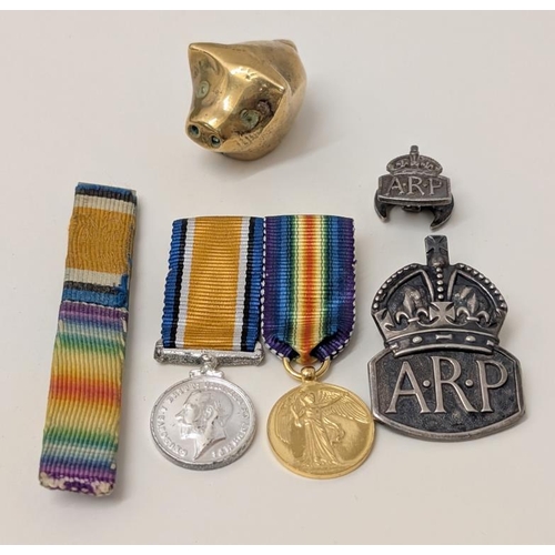 Pair WWI Mess Medals with ribbons & full size medal ribbon, ARP lapel ...