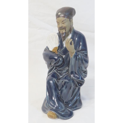 Chinese Shiwan Figure of a Scholar holding a fan approx. 20cm H
