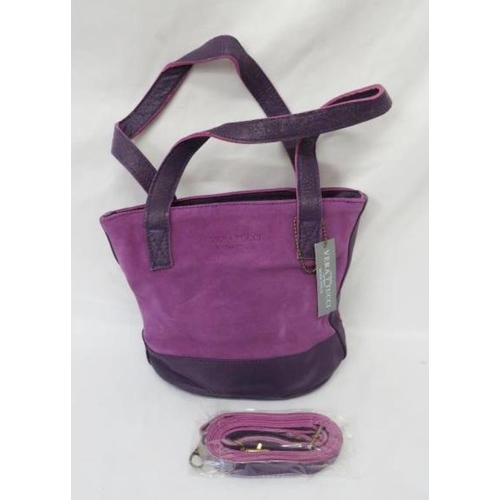 As New Vera Tucci Small Purple Suede Bucket Bag with detachable strap