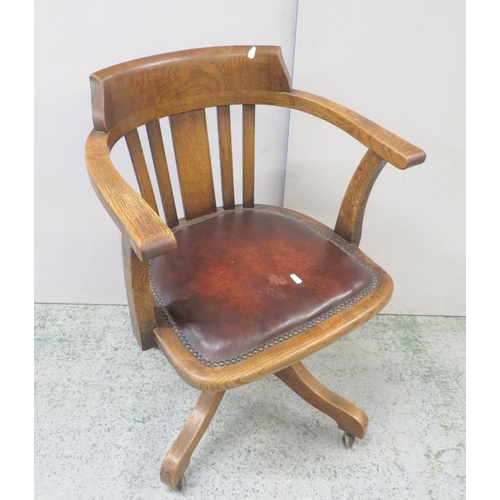 Captains Style Desk/Arm Chair on wheeled base with brown/dark red ...