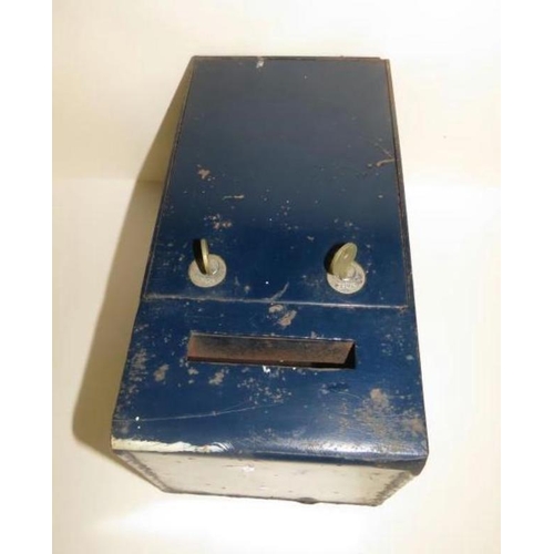 Blue Metal Safe box with 2 keys & letter box opening