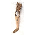 WW1 Prosthetic Metal Leg with leather harness approx. 81cm H, foot ...