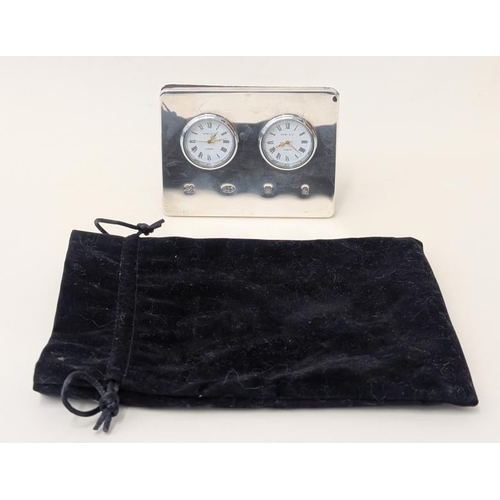 Dual Dial Sterling Silver Cased Desk Clock by Kitney & Co. London, case ...