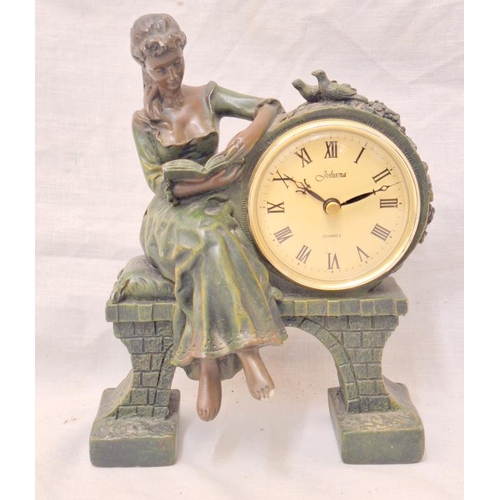 Julianna Quartz Mantel Clock, young lady reading a book resting on a ...