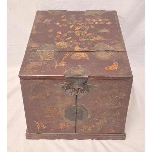 Chinese Lacquered Wood Jewellery/Vanity Box with flip top mirror ...