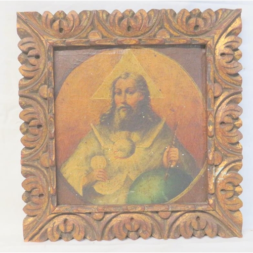 Framed Oil on Canvas, likely God the Father, with a Triangular Halo ...