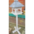 Dovecote Style Bird Table with white painted stand, lead roof, ball ...