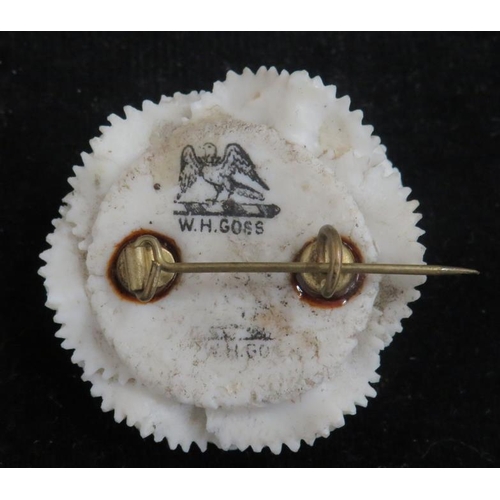 Rare WH Goss White Porcelain Flower Head Brooch, marked to reverse TC1