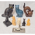 Winstanley Black Cat, Poole Blue Cat A/f to ear, brown stylised cat ...