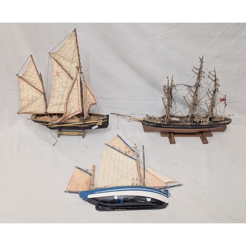 Wooden Model 3 Masted Ship approx. 47cm L, wooden model Brixham Trawler ...