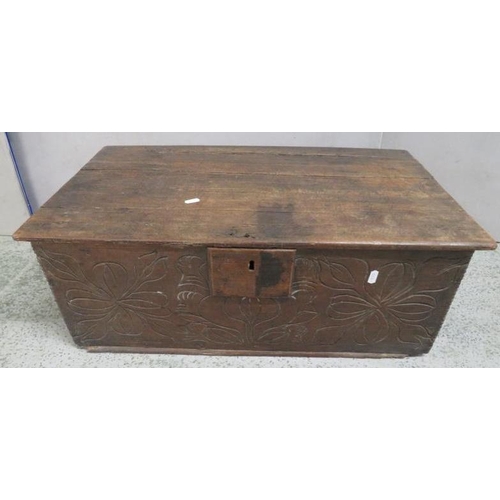 Antique Bible Box with carved front approx. 71cm W x 40cm D x 26cm H (A11)