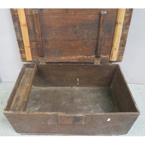 Antique Bible Box with carved front approx. 71cm W x 40cm D x 26cm H (A11)