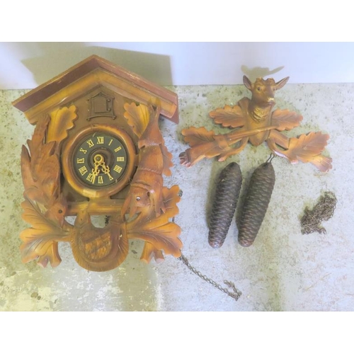 West German Cuckoo Clock with 2 acorn pendulums, 8 day movement, carved ...