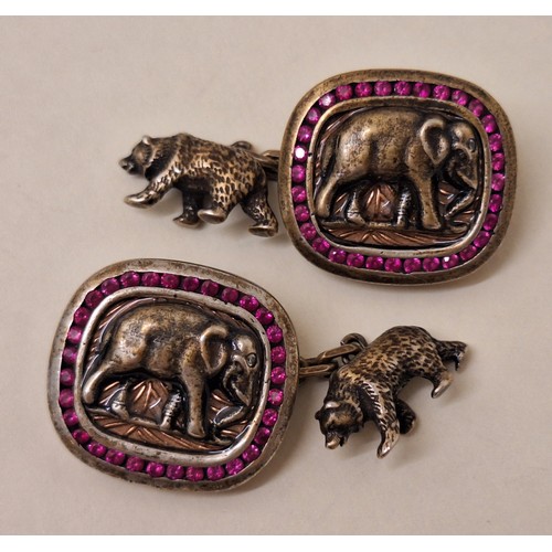 Pair Faberge Silver Cufflinks with border of channel set rubies around ...
