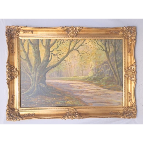 Large Framed Oil on Canvas, woodland scene, entitled Slindon Woods West ...