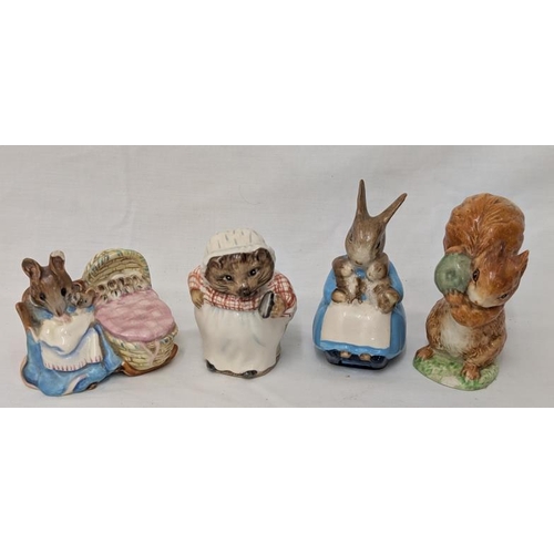 4 Beatrix Potter Figurines, Beswick Squirrel Nutkins, Beswick Mrs Tiggy ...
