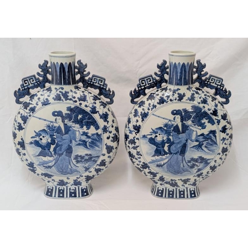 Pair Large Chinese Blue & White Pilgrim Vases, each decorated with ...