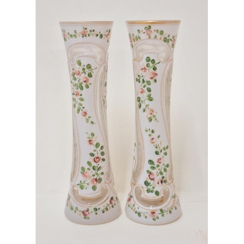 C20th Century Pair Moser Karlsbad bud vases, cut to clear with white ...