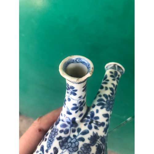 A Rare Chinese Blue & White double-neck Cruet Vase, based on a European ...