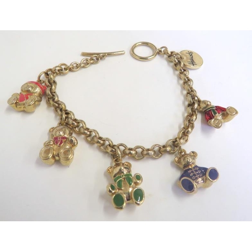Boxed Harrods Teddy Bear Goldtone Charm Bracelet with 5 charms ...