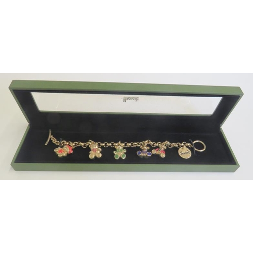 Boxed Harrods Teddy Bear Goldtone Charm Bracelet with 5 charms ...