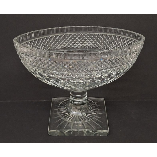 Large Cut Glass Centre Piece Lozenge Shaped bowl on square footed base