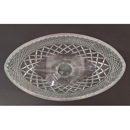 Large Cut Glass Centre Piece Lozenge Shaped bowl on square footed base