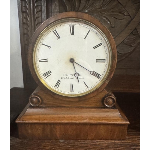 Small Walnut Cased Drum Head Mantel Clock marked JA Steward Strand ...