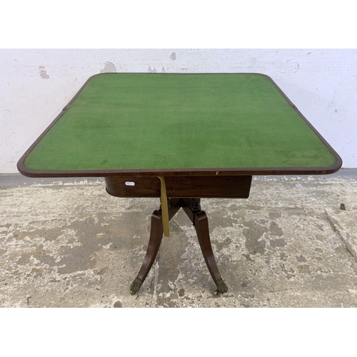 Antique Flip Top/Swivel Card Table with X-frame, claw castors approx ...
