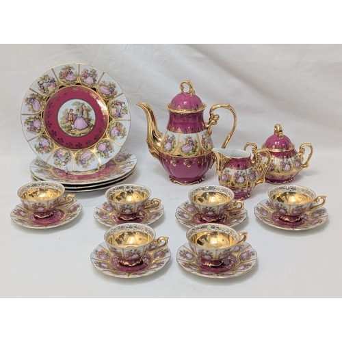 Bavarian Coffee Set deep pink ground decorated with classical scenes ...