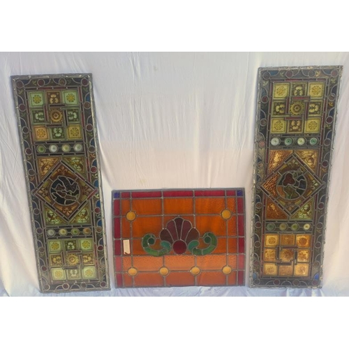 3 Panels Stained Glass Arts & Crafts, smallest approx. 79cm x 60cm H ...