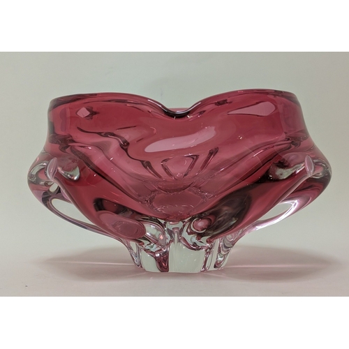 Pink & Clear Glass Art Glass Footed Dish approx. 11cm H x 18cm dia.