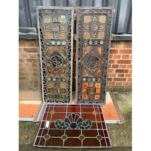 3 Panels Stained Glass Arts & Crafts, smallest approx. 79cm x 60cm H ...