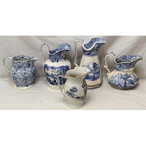 Blue & White Ceramic Jugs incl. Royal Doulton jug, panorama design by ...