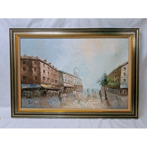Framed Oil on Canvas street scene signed Jean Yulin approx. 87cm W x ...