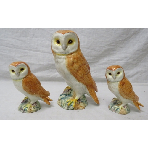 Set of 3 Beswick Owls, large & 2 small, largest approx. 19cm H (3)