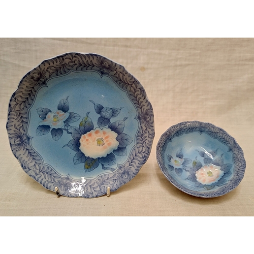 Japanese Arita Style Shallow Bowl & Saucer, each with floral decoration ...