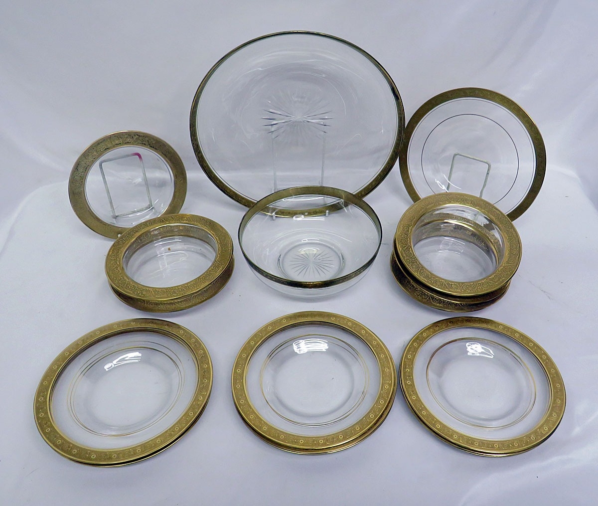 Set Glass Table/Serving Ware with gilded edges incl. large serving bowl ...