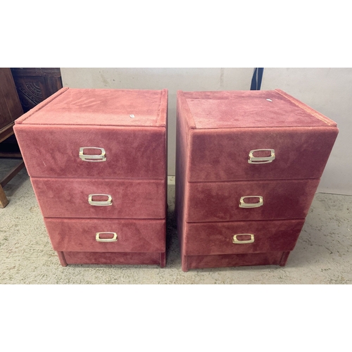 Pair Pink Upholstered Bedside Cabinets with 3 drawers, approx. 60cm H x ...
