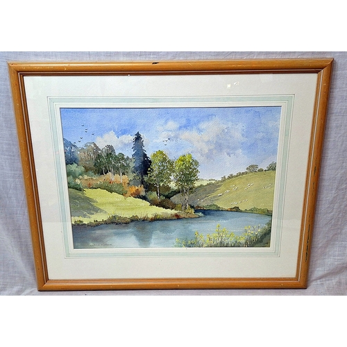 F/g Watercolour on Paper, rural scene with river & trees signed Cynthia ...