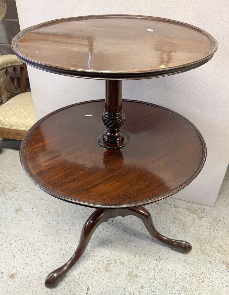 Antique 2 Tier Circular Dumb Waiter/Table on tripod supports, approx. 91cm H x 53cm Dia. (A7)